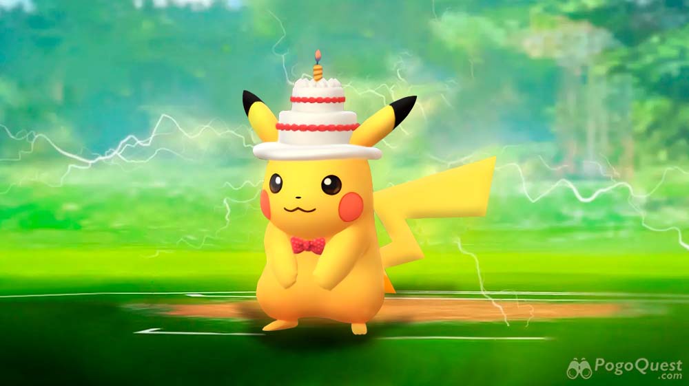 Hora destacada de Pikachu con Gorro de Pastel en Pokémon GO - PoGoQuest